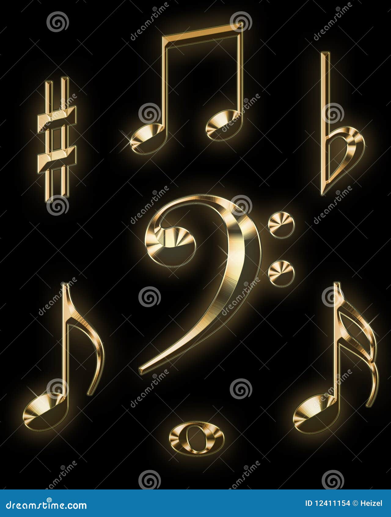 Golden music signs stock illustration. Illustration of graphic - 12411154