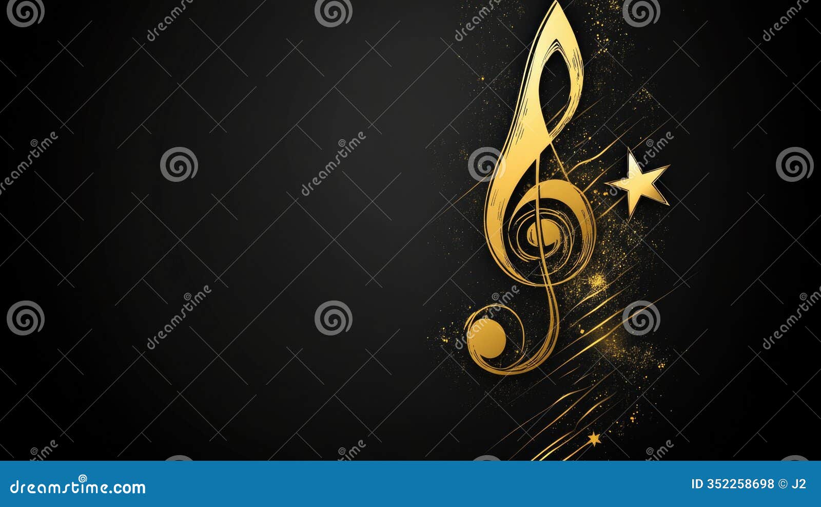 Golden Musical Note and Star on Elegant Black Background Stock ...