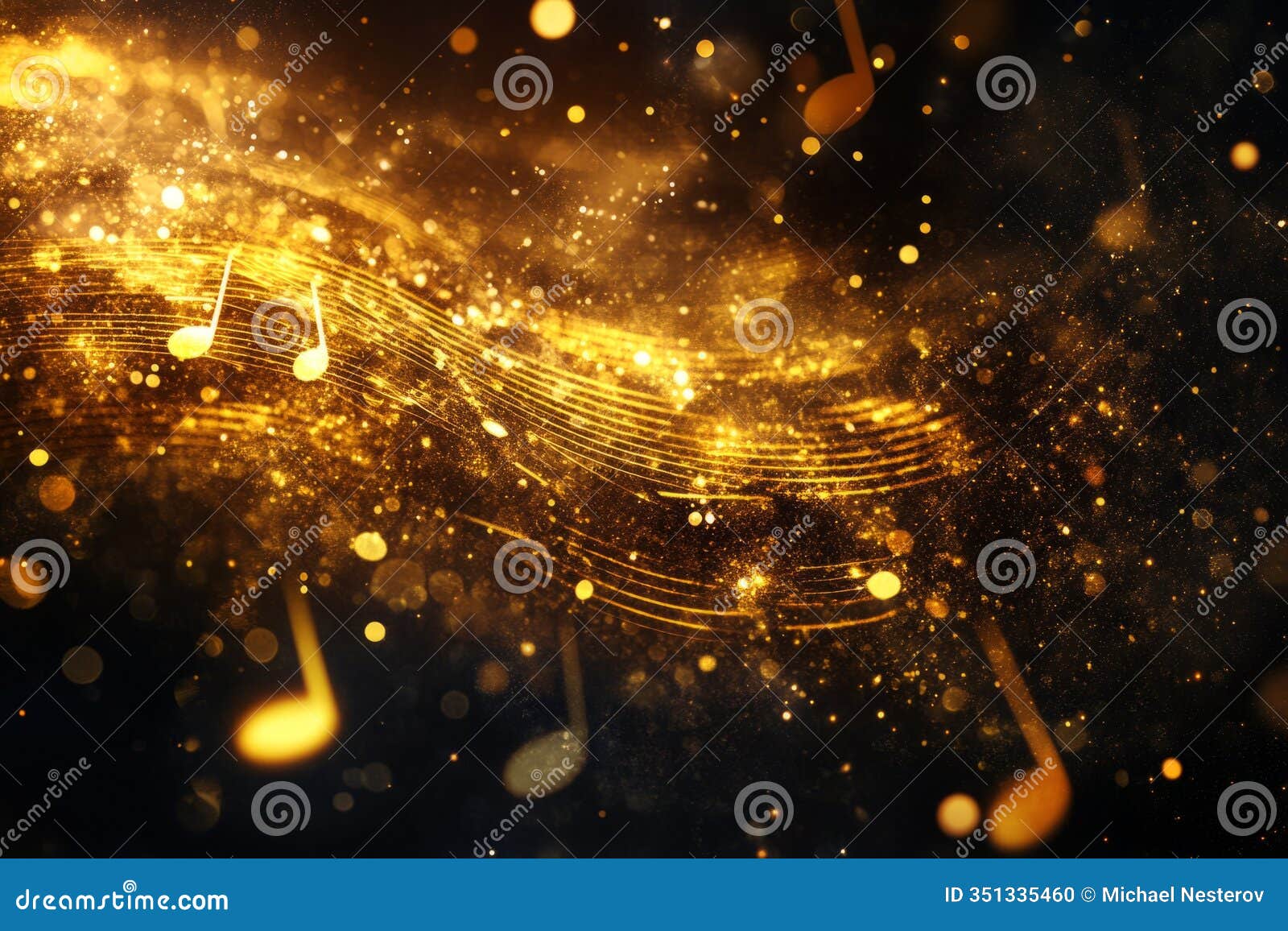 Golden Musical Notes Flowing on an Abstract Background Creating a ...
