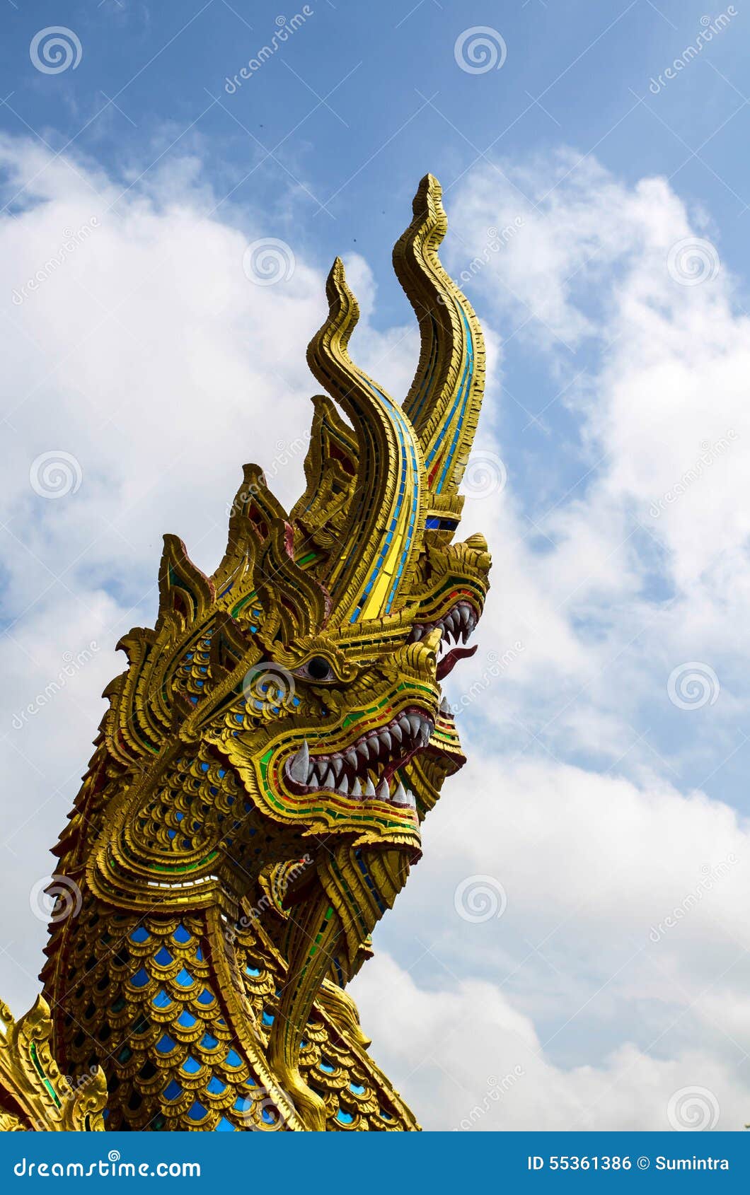Golden Naga Statue with Blue Sky Stock Photo - Image of travel, tourism ...
