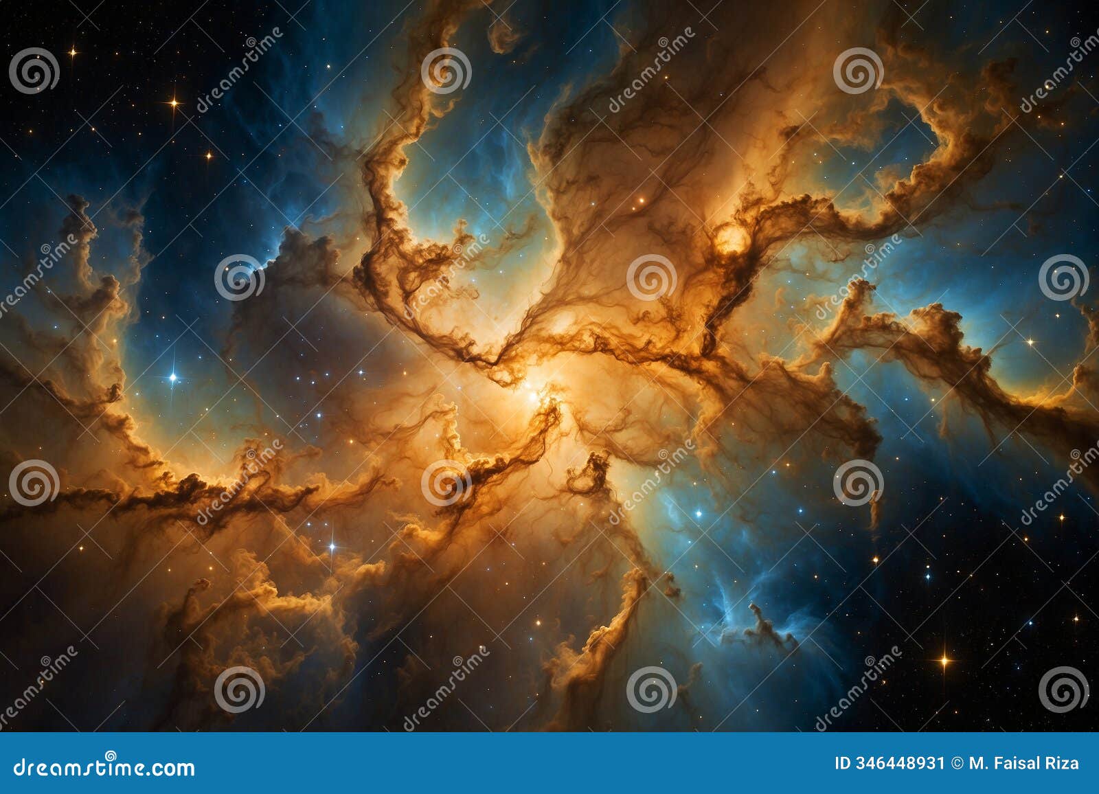 Golden Nebula Clouds in Space Stock Illustration - Illustration of ...