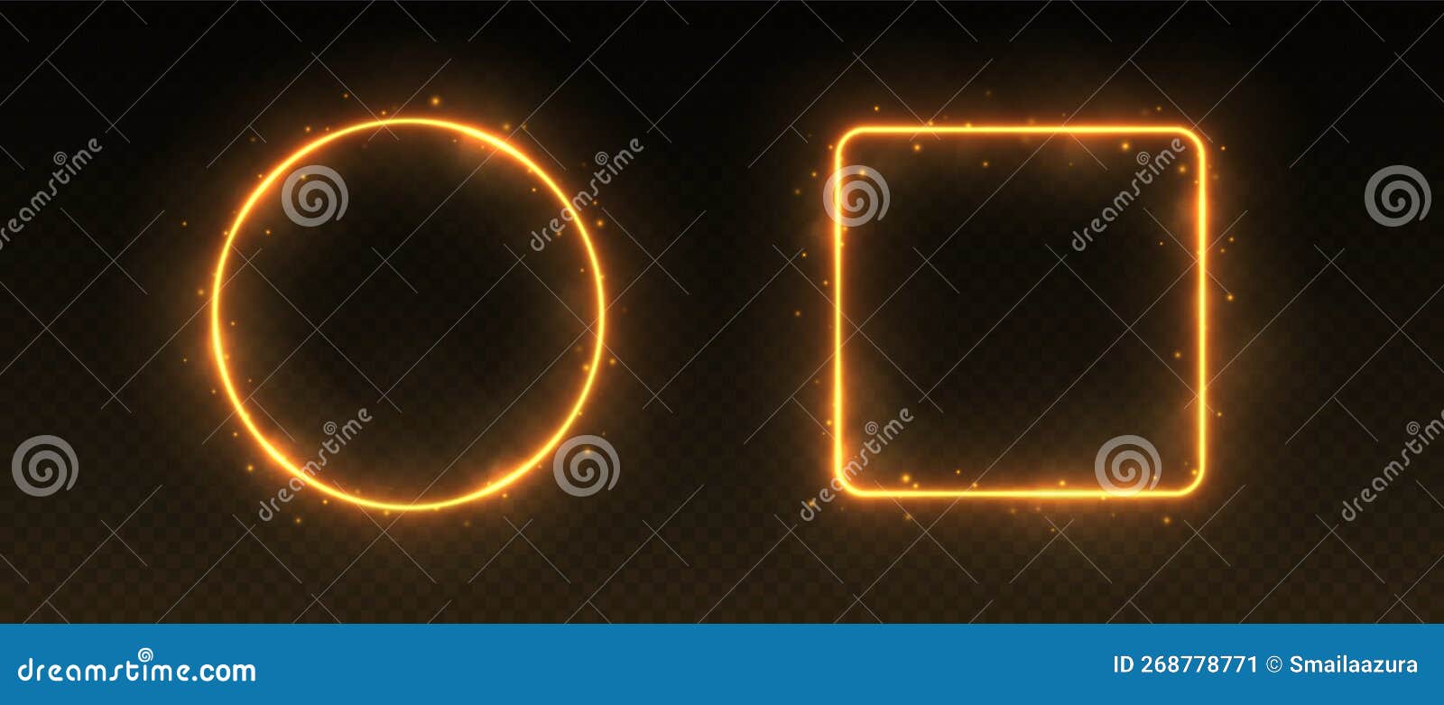 Golden Neon Frames with Smoke and Sparkles, Fire Borders Concept ...