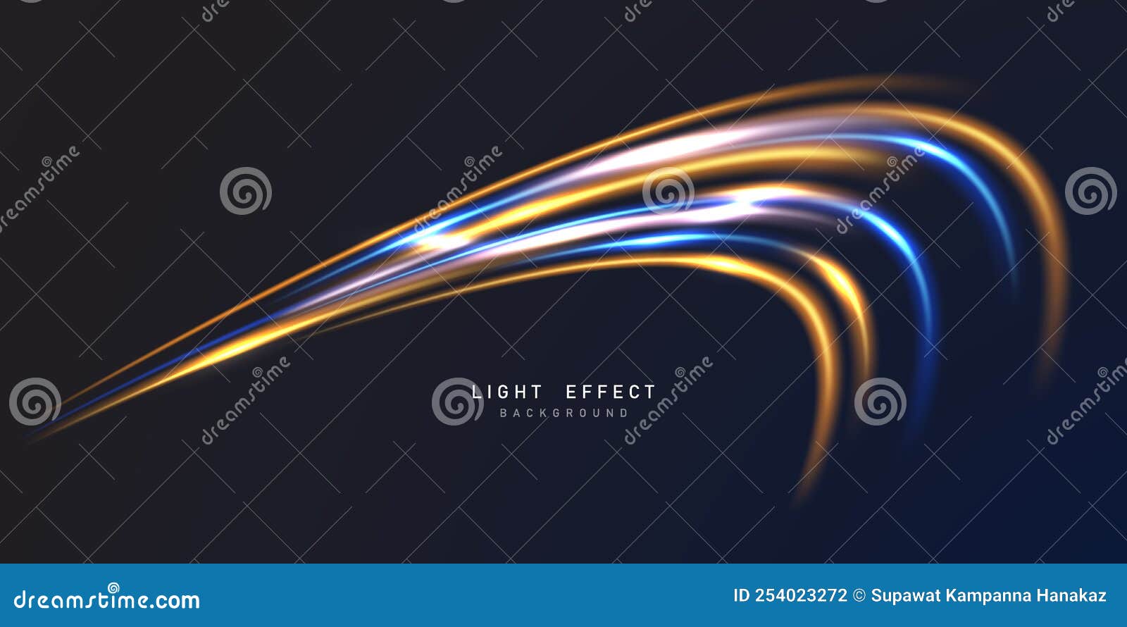 Golden Neon Light Line Design with Blue Blur Modern Abstract Vector ...
