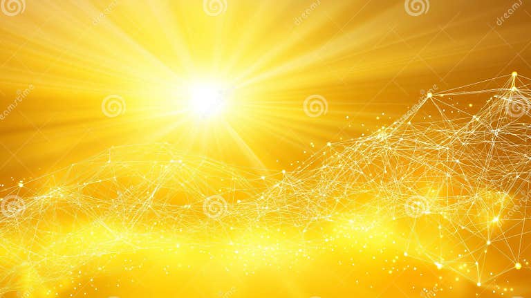 Golden Network Glow Abstract Background with Light and Interconnected ...