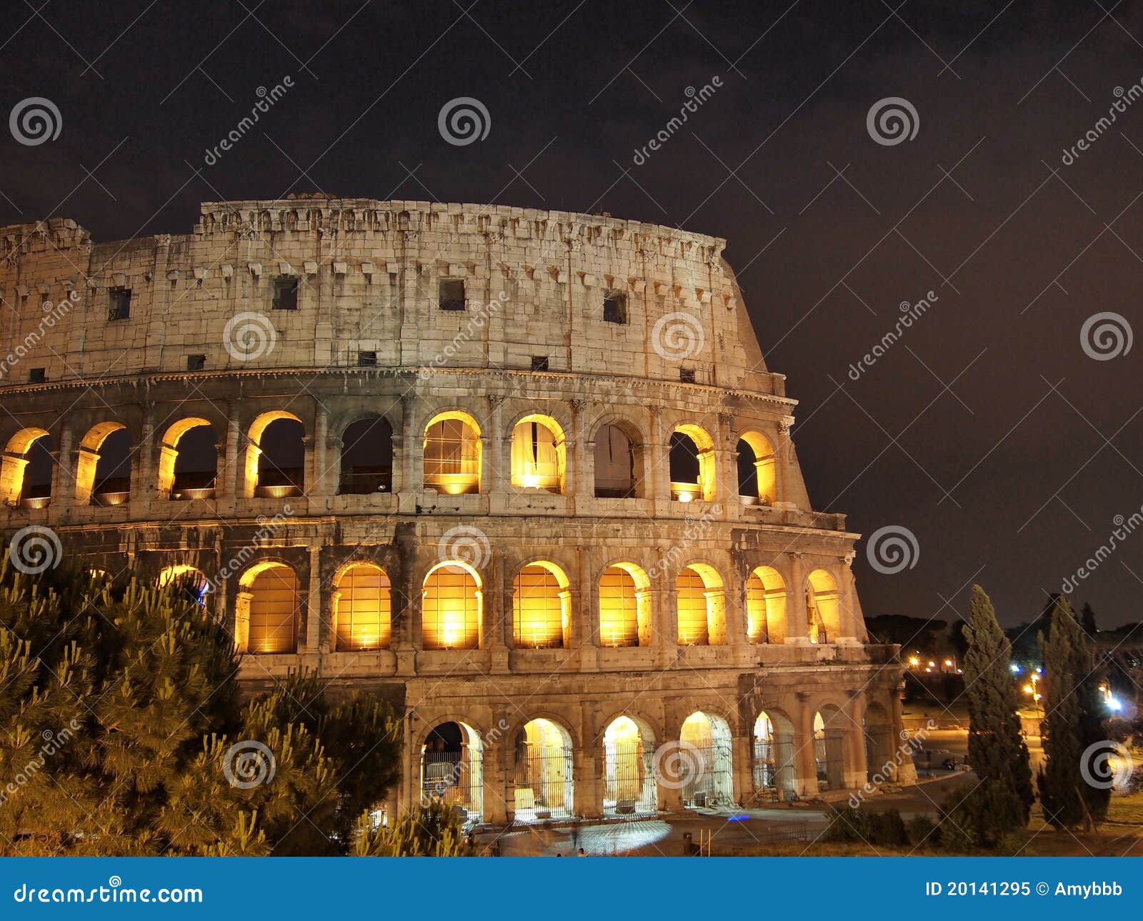 Golden Night View of the Colosseum in Rome Stock Image - Image of ...