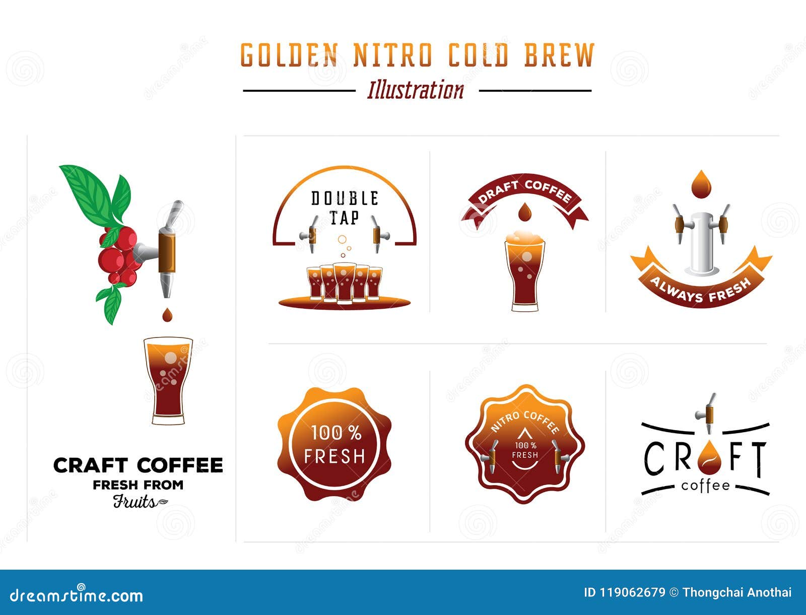Golden Nitro Cold Brew Illustration Stock Vector - Illustration of ...