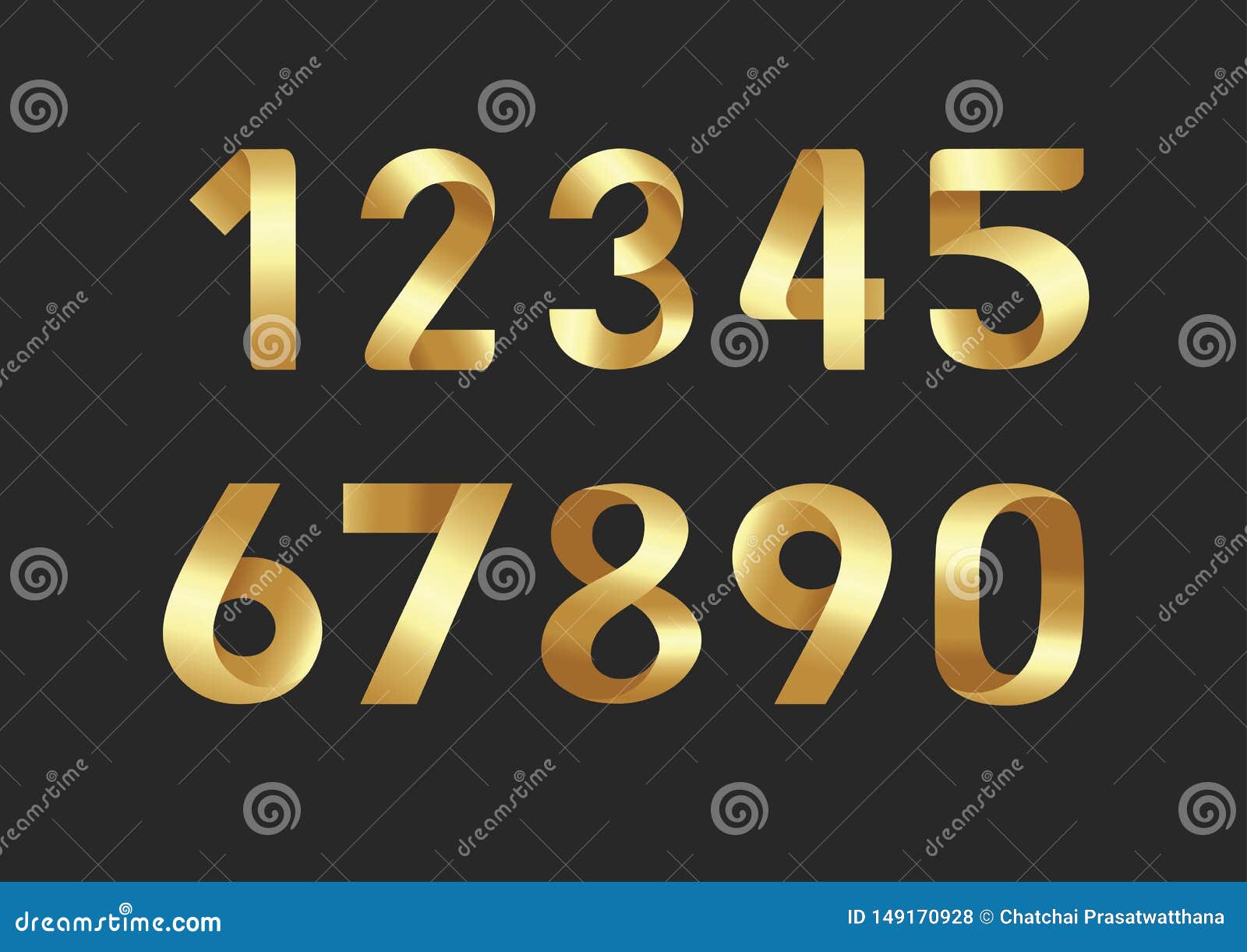 Gold Numbers Set. Golden Metallic Font, Isolated on Black Background ...