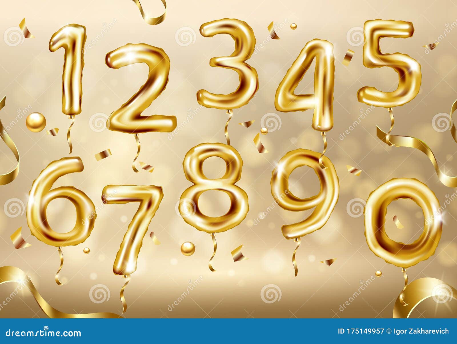 Golden Number Balloons. stock illustration. Illustration of celebration ...