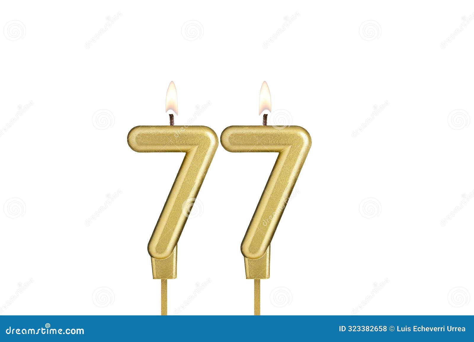 Golden Number 77 Birthday Candle on White Background Stock Illustration ...