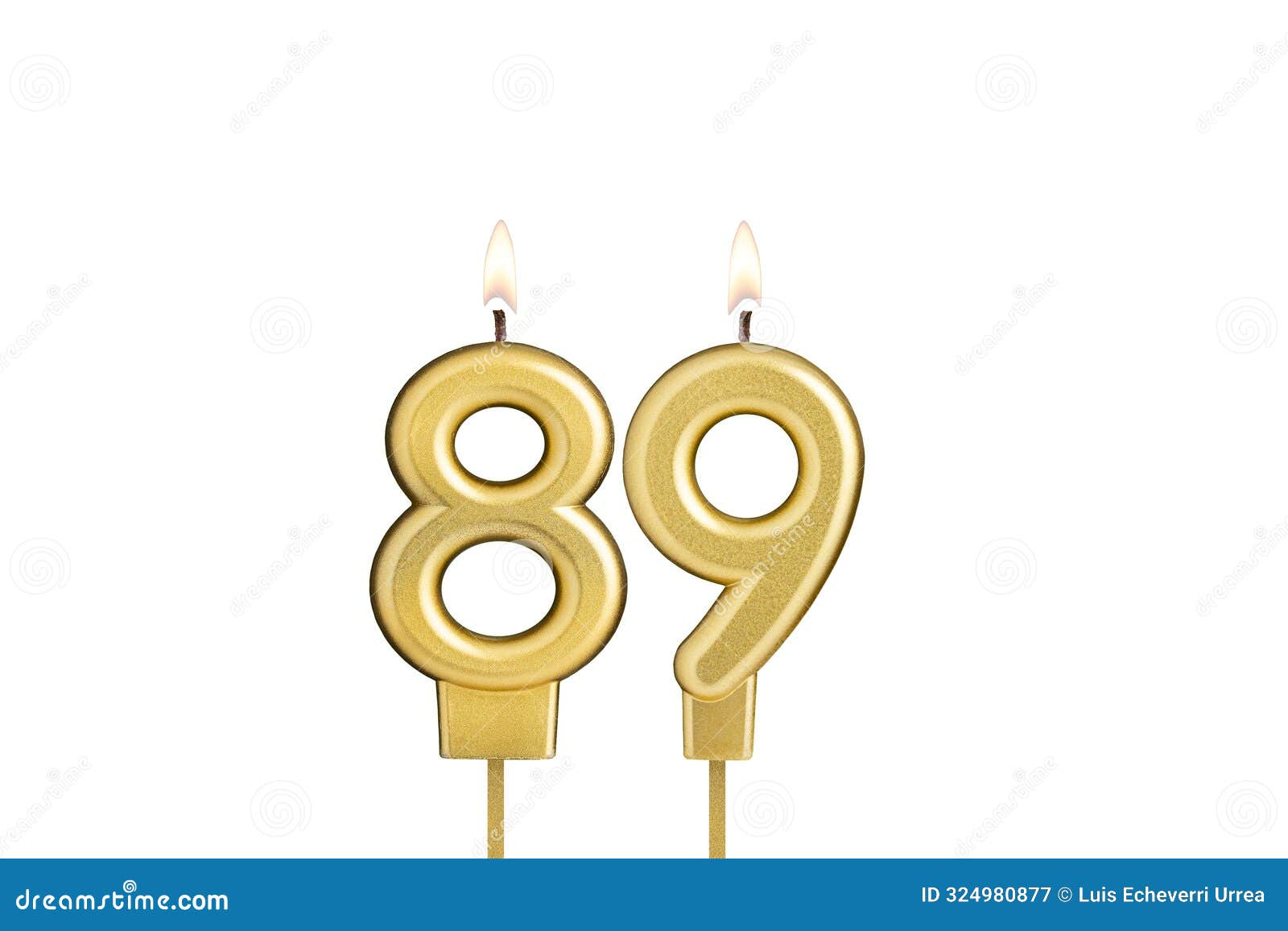 Golden Number 89 Birthday Candle on White Background Stock Image ...