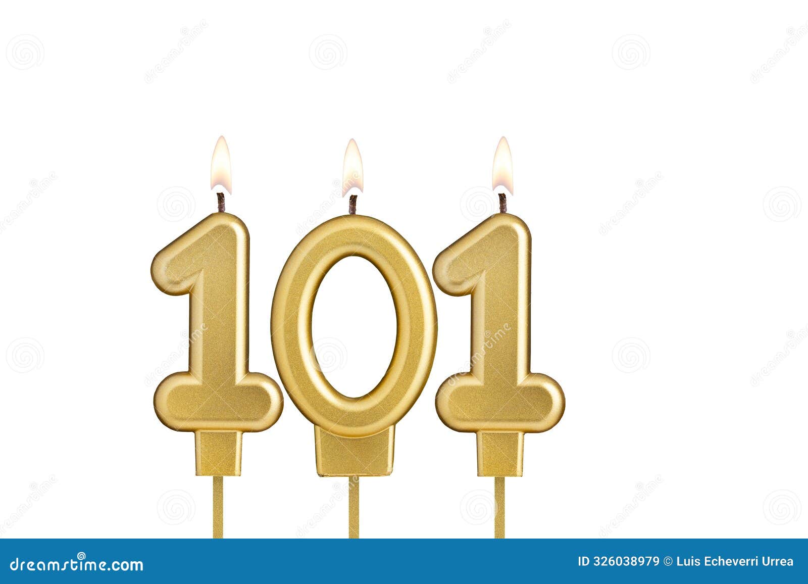 Golden Number 101 Birthday Candle on White Background Stock ...