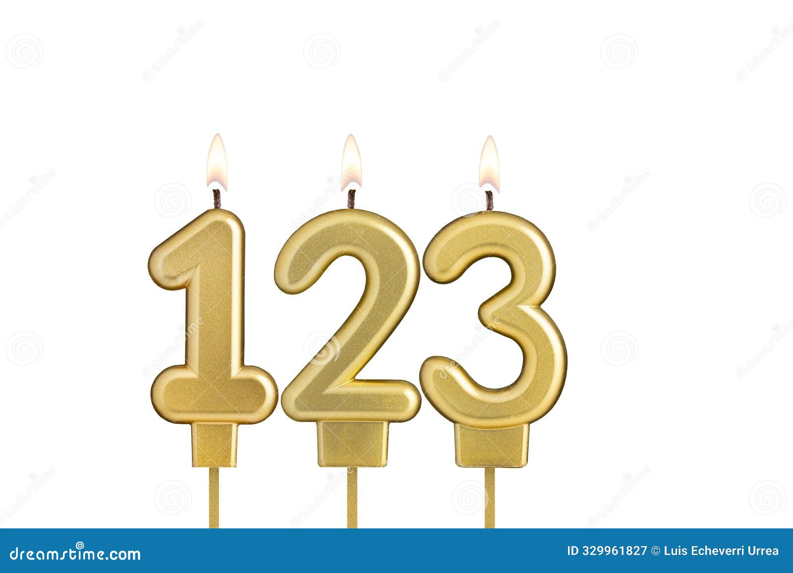 Golden Number 123 Birthday Candle on White Background Stock ...