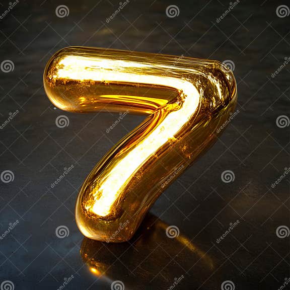 A Golden Number 7 on a Black Surface Stock Photo - Image of point ...