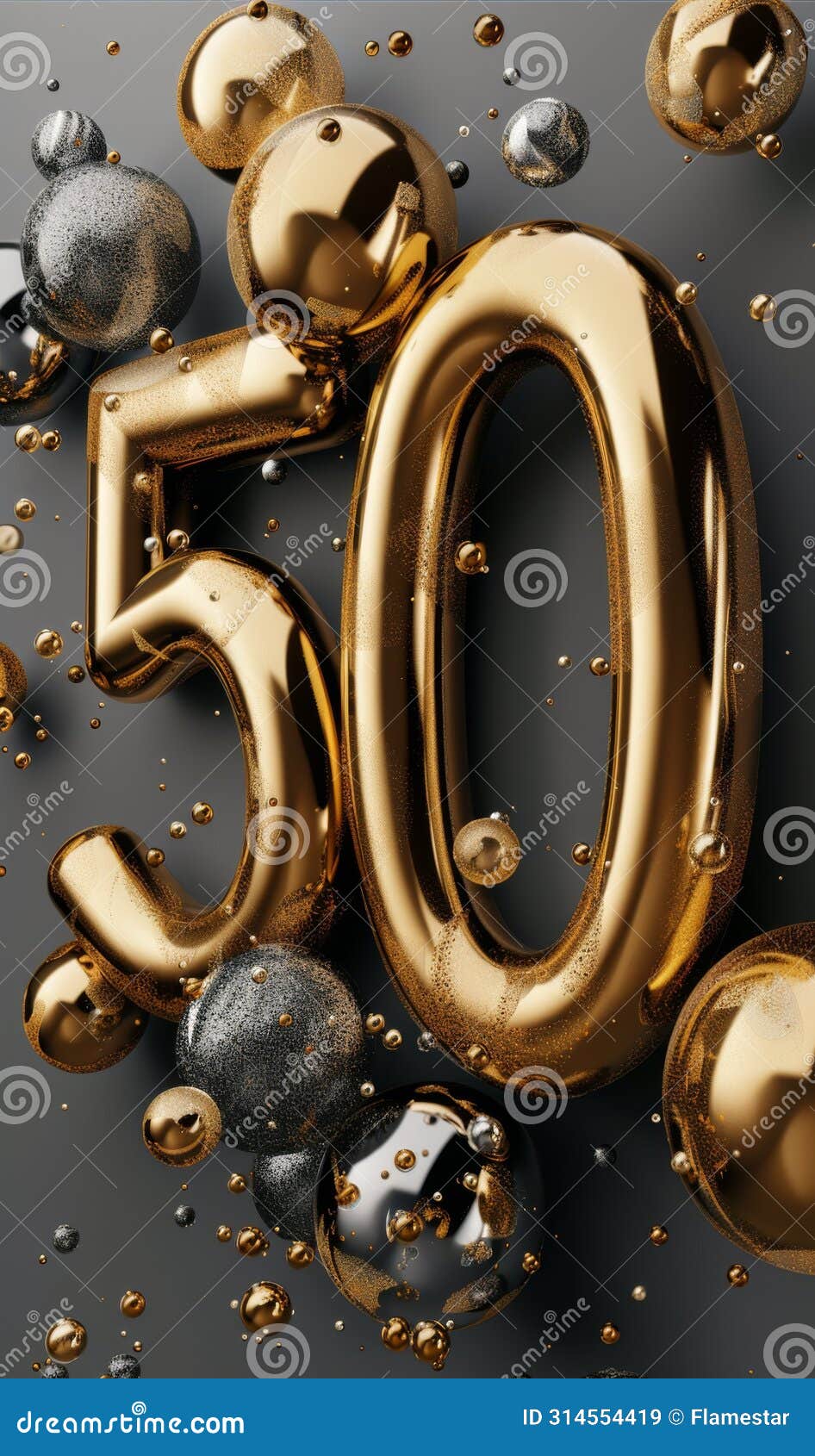 Golden Number 50 with Bubbles for Milestone Stock Illustration ...