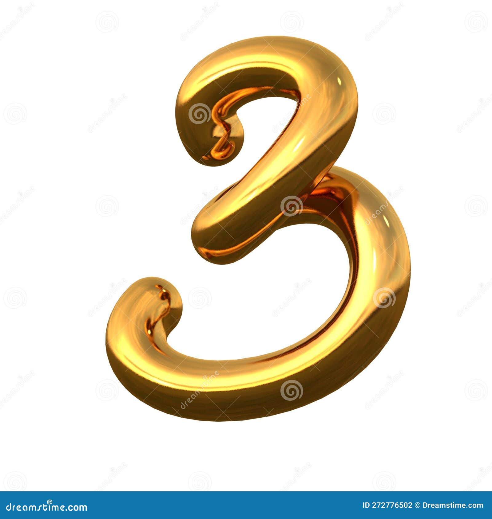 Golden Number 3 3D Typographic Element. Luxury Texture Modern Script ...