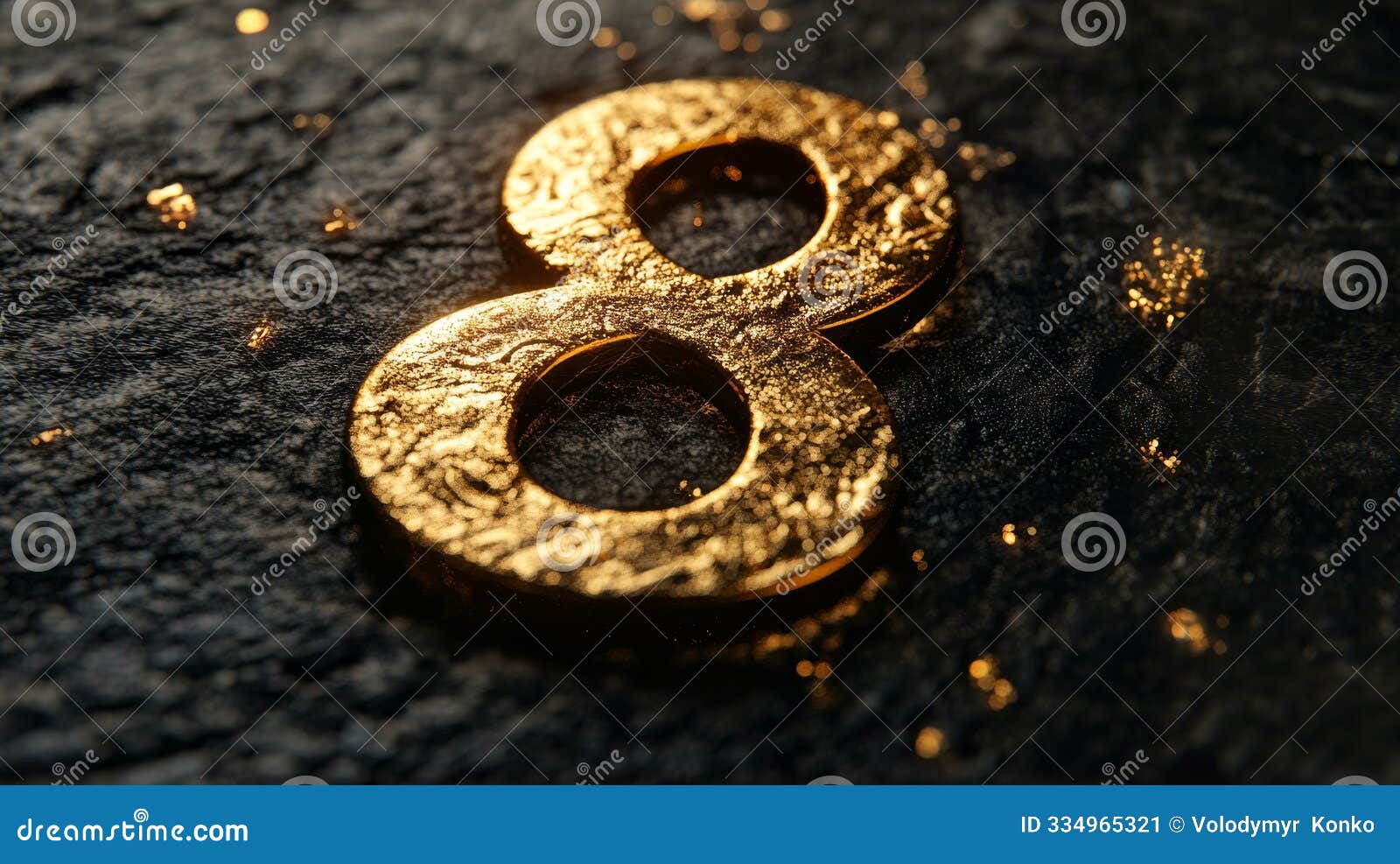 Golden Number Eight on Textured Black Surface, Luxurious and Elegant ...