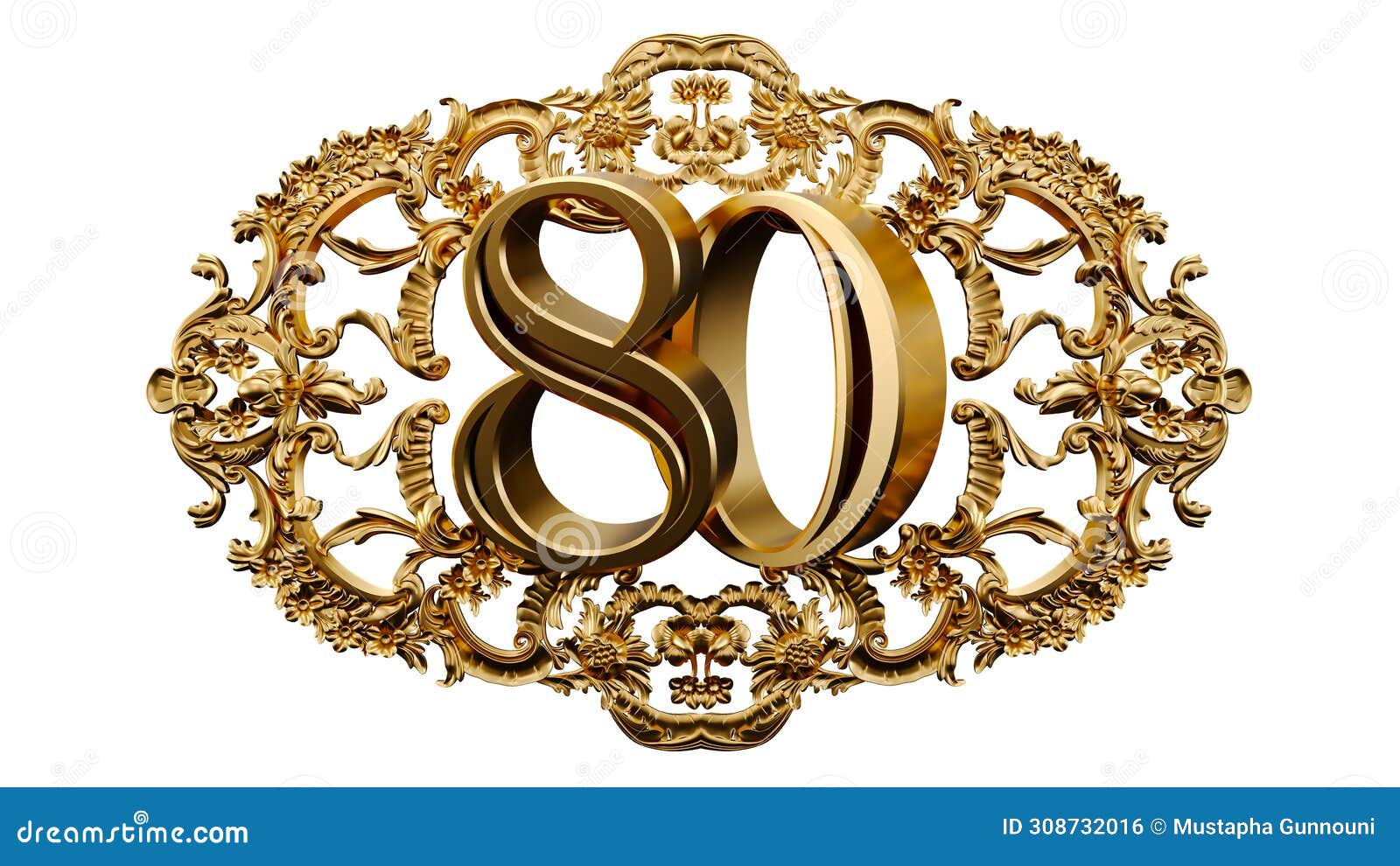 Golden Number Eighty in the Center of Decorative Golden Vintage Frames ...