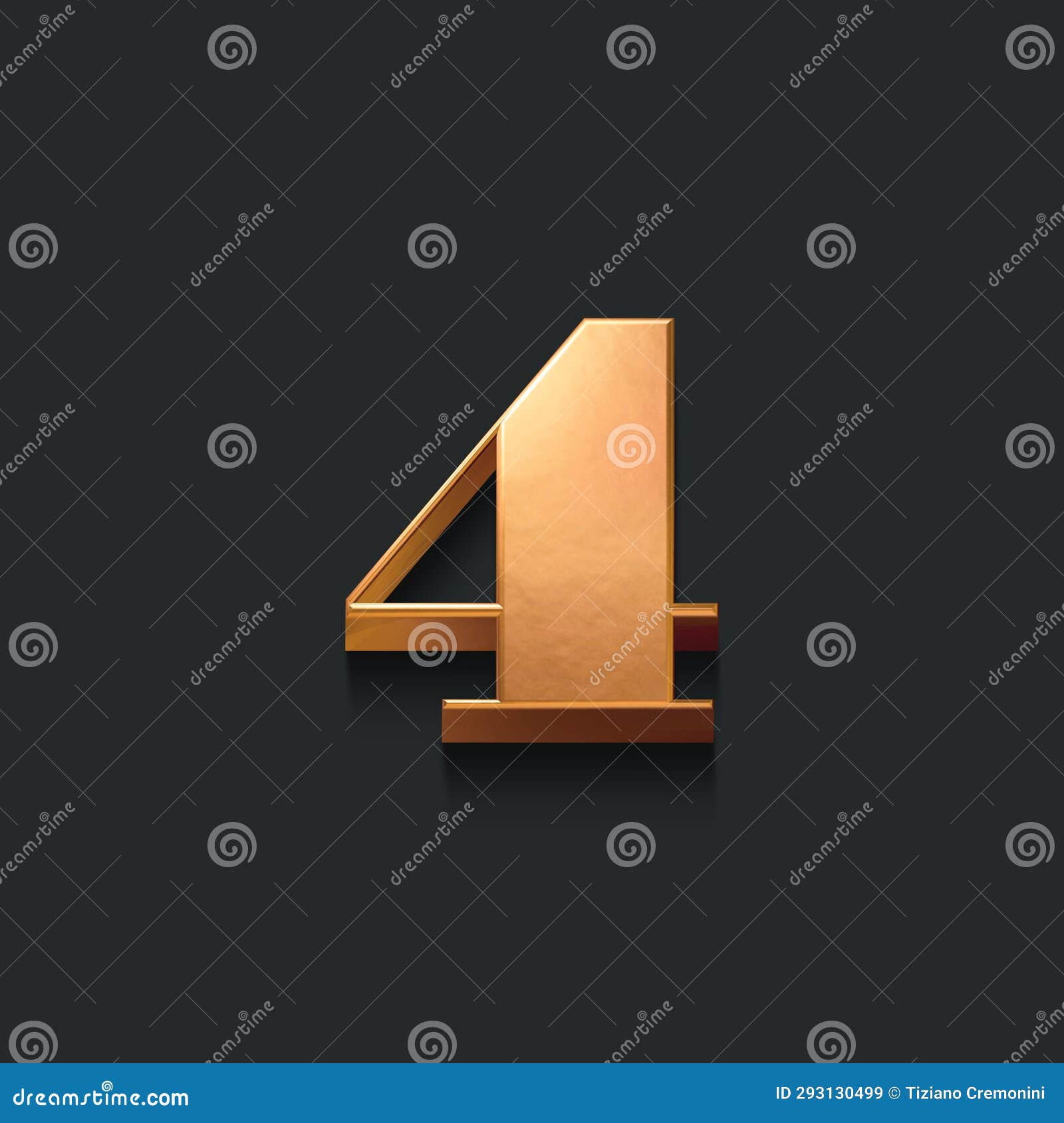 Golden Number Four on Dark Background, 3d Render, Graphic Design and ...
