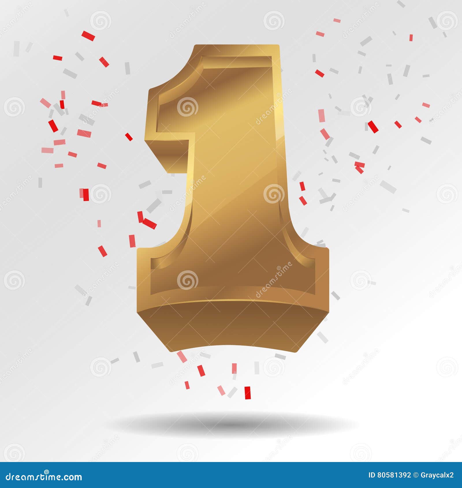 Golden Number One with Confetti Stock Vector - Illustration of podium ...