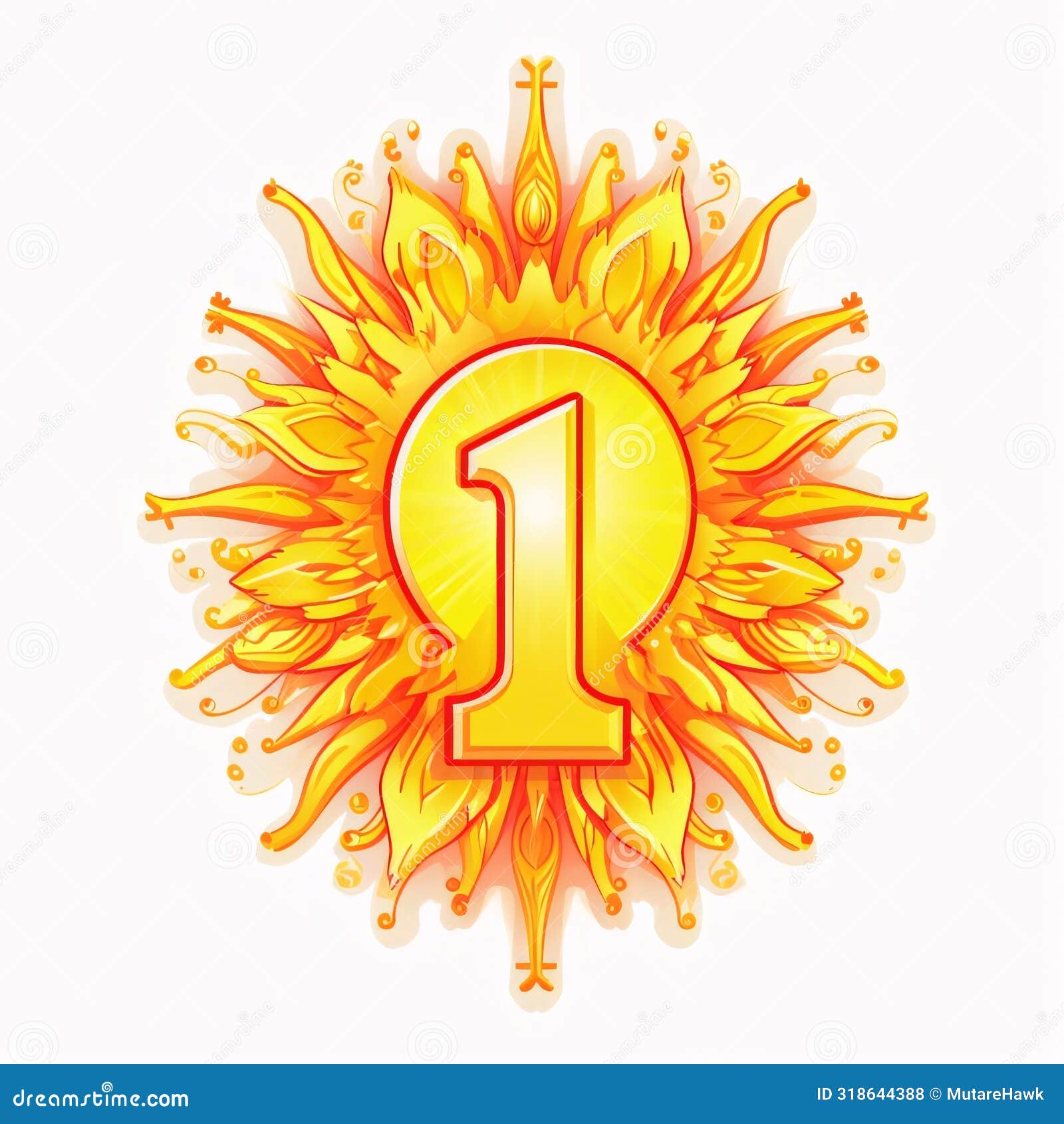 Golden Number One in the Sun with Rays of Light. Vector Illustration ...