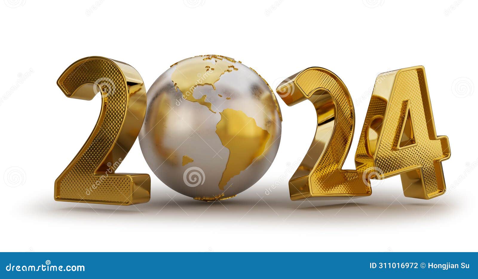 Golden Number 2024 with Planet Earth. 3d Illustration Stock ...