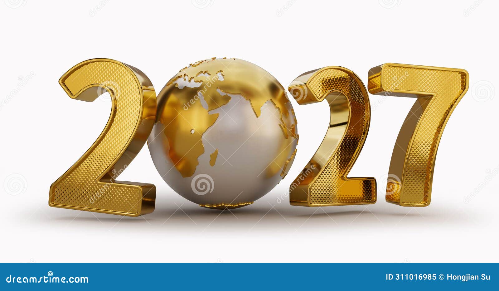 Golden Number 2027 with Planet Earth. 3d Illustration Stock ...