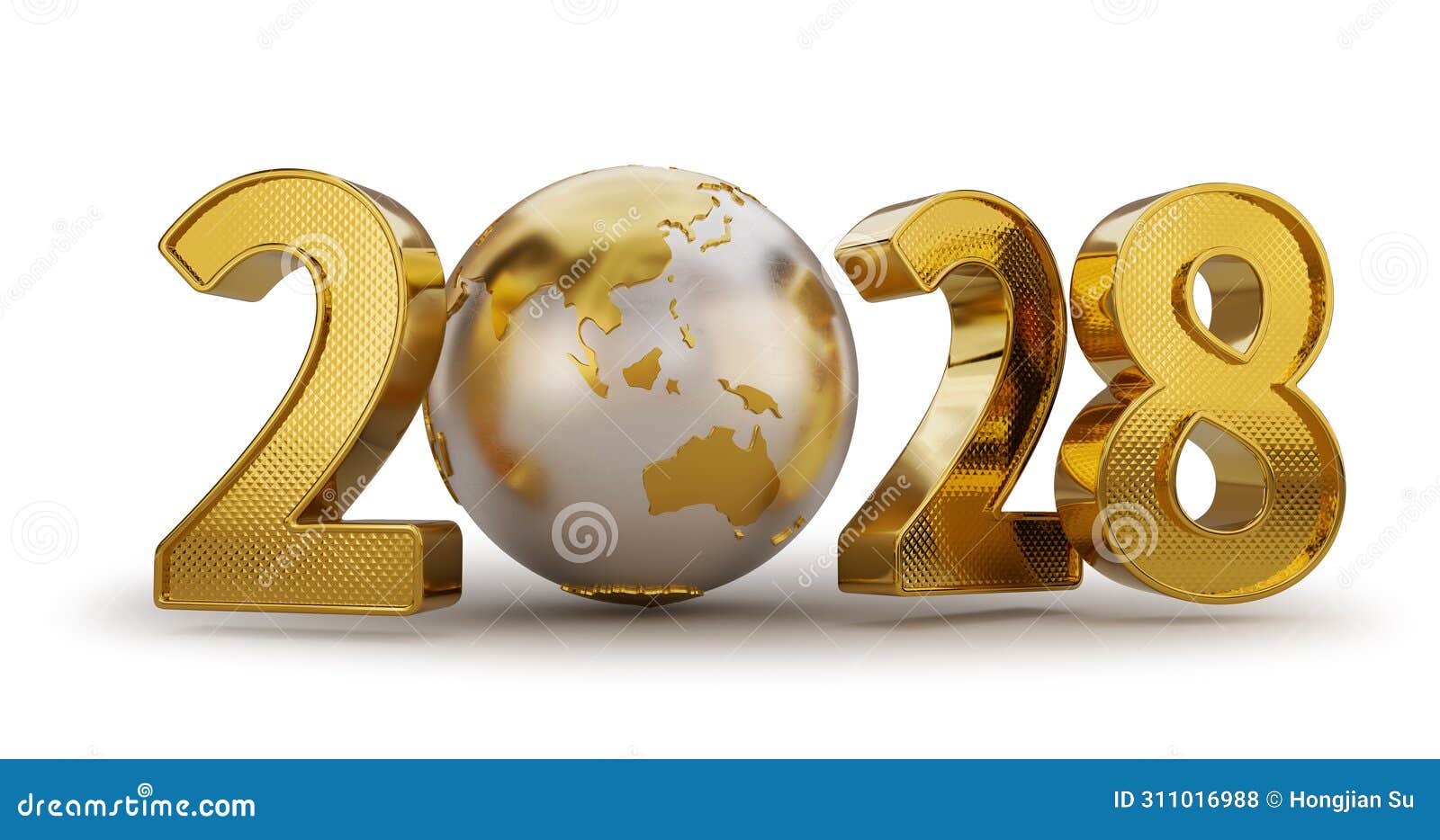 Golden Number 2028 with Planet Earth. 3d Illustration Stock ...
