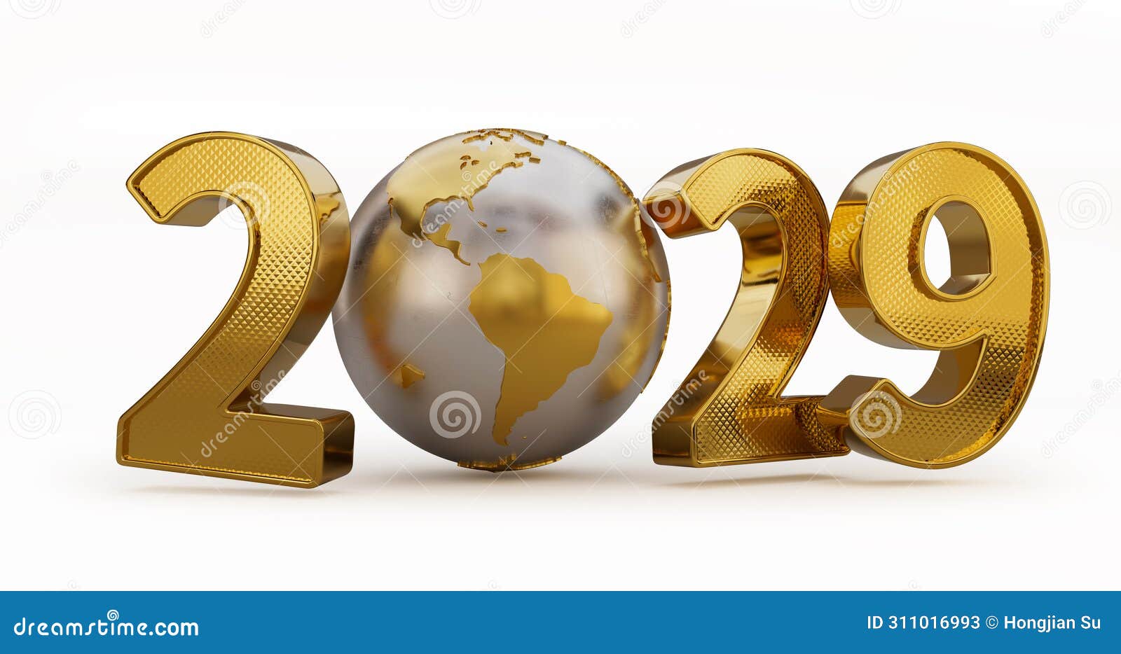 Golden Number 2029 with Planet Earth. 3d Illustration Stock ...