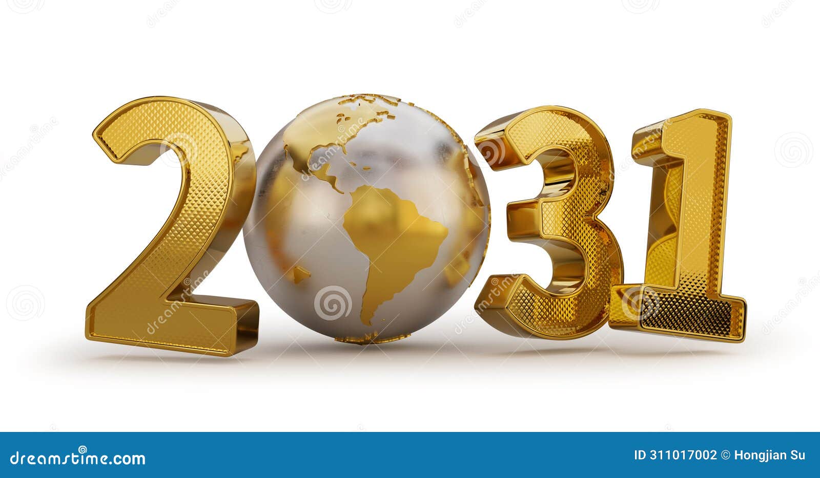 Golden Number 2031 with Planet Earth. 3d Illustration Stock ...