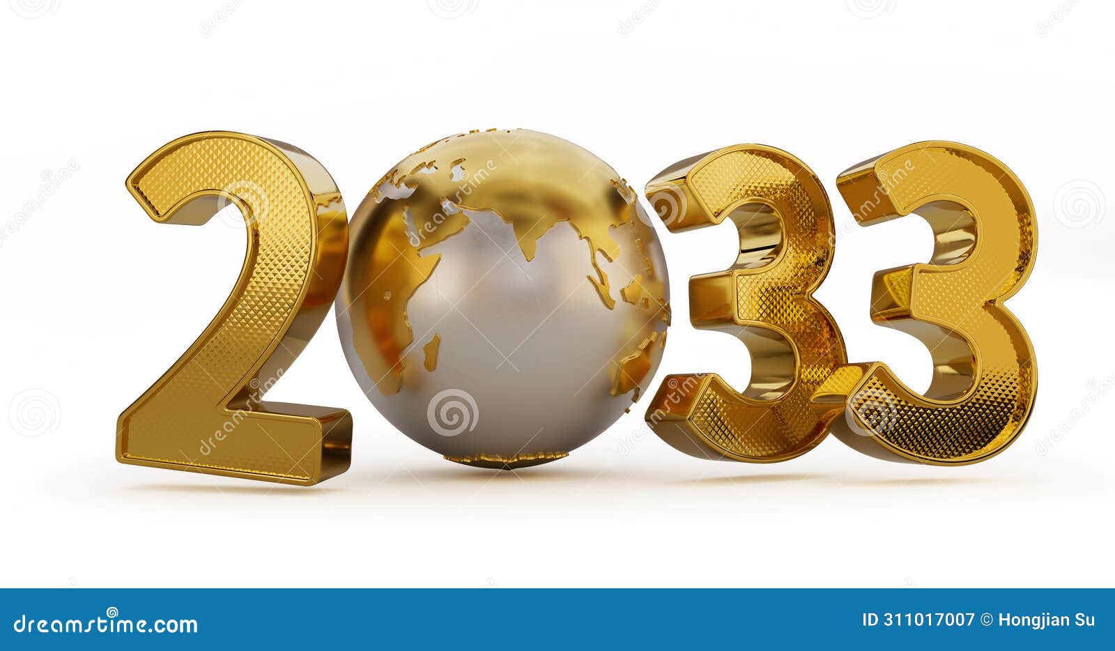 Golden Number 2033 with Planet Earth. 3d Illustration Stock ...