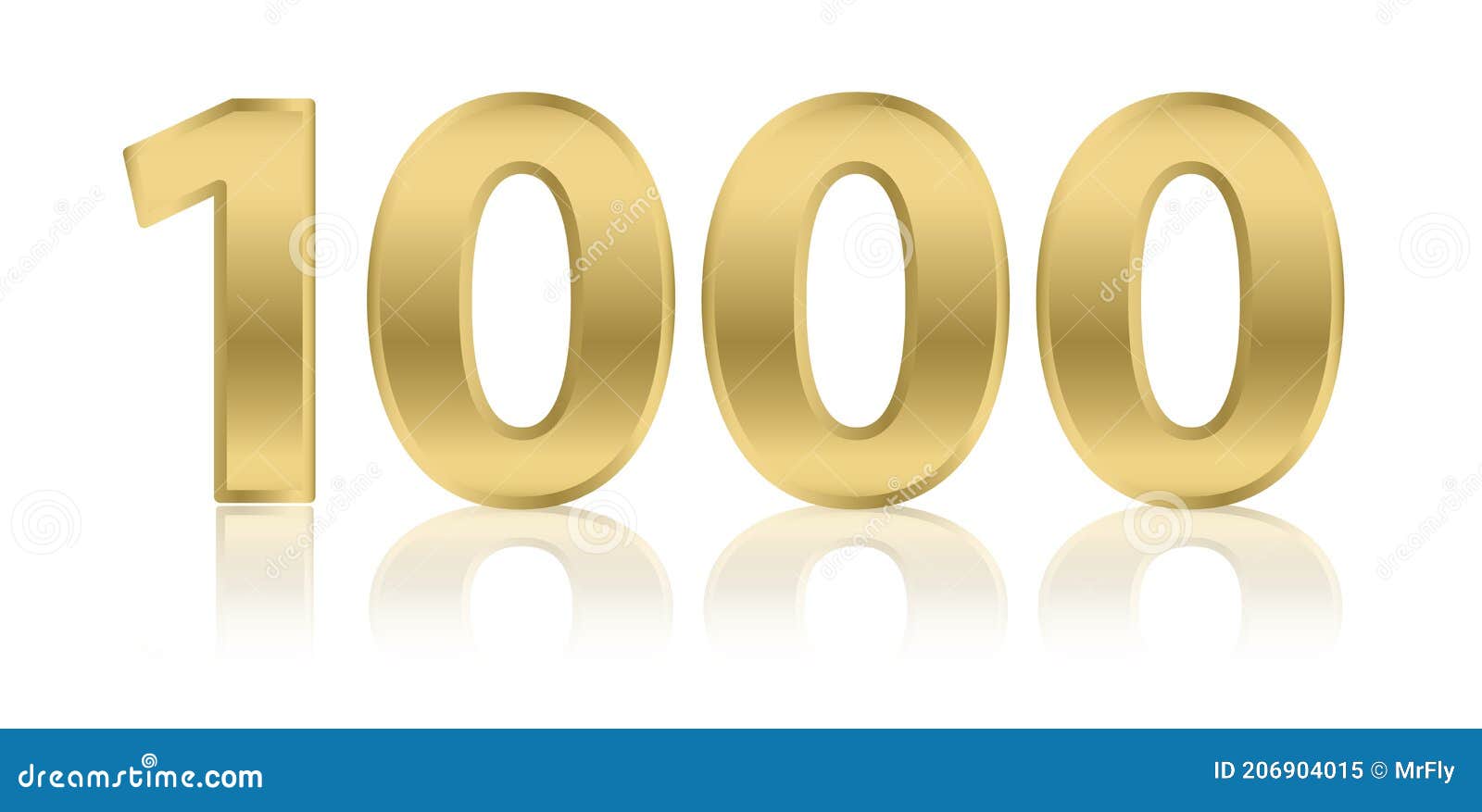 1000 Golden Number with Reflection, Vector Illustration Stock Vector ...