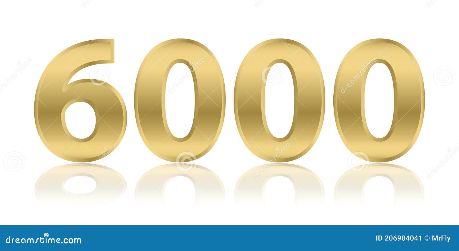 6000 Golden Number with Reflection, Vector Illustration Stock Vector ...
