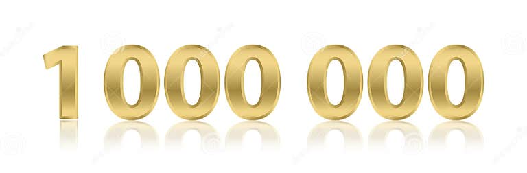 1 000 000 Golden Number with Reflection, Vector Illustration Stock ...