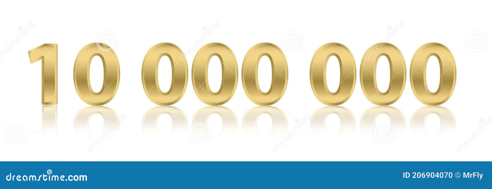 10 000 000 Golden Number with Reflection, Vector Illustration Stock ...
