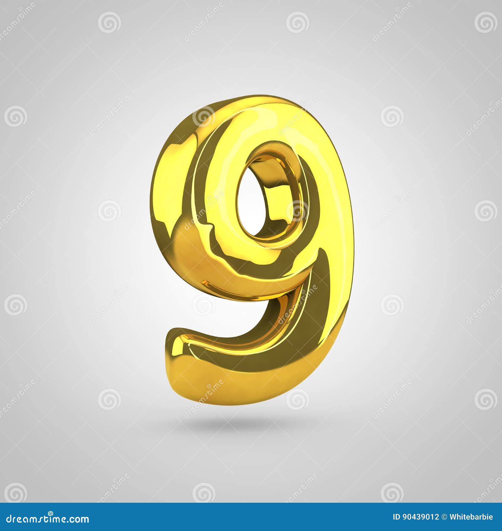 Golden Number 9 on White Background Stock Illustration - Illustration ...