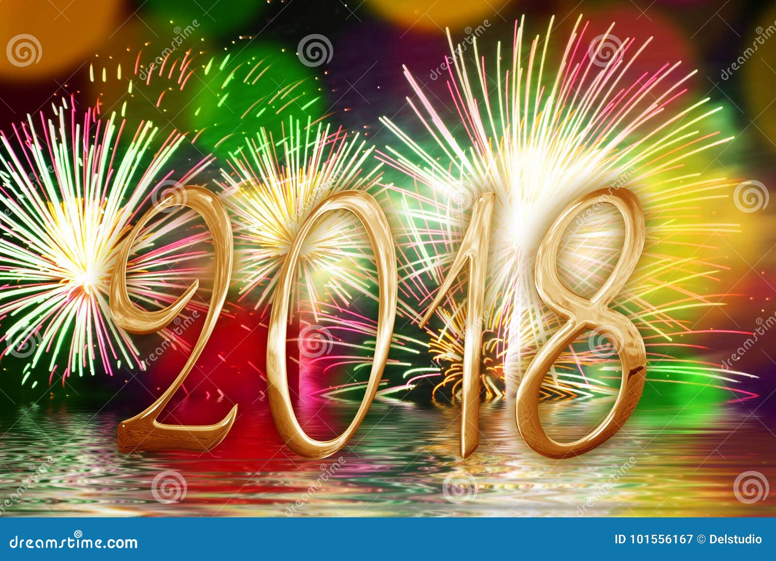 2018 Golden Numbers, Fireworks Background Stock Image - Image of ...