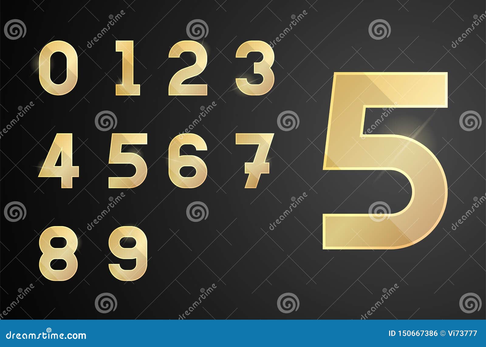 Golden Numbers Set. Vector Icons with Glows. Stock Vector ...
