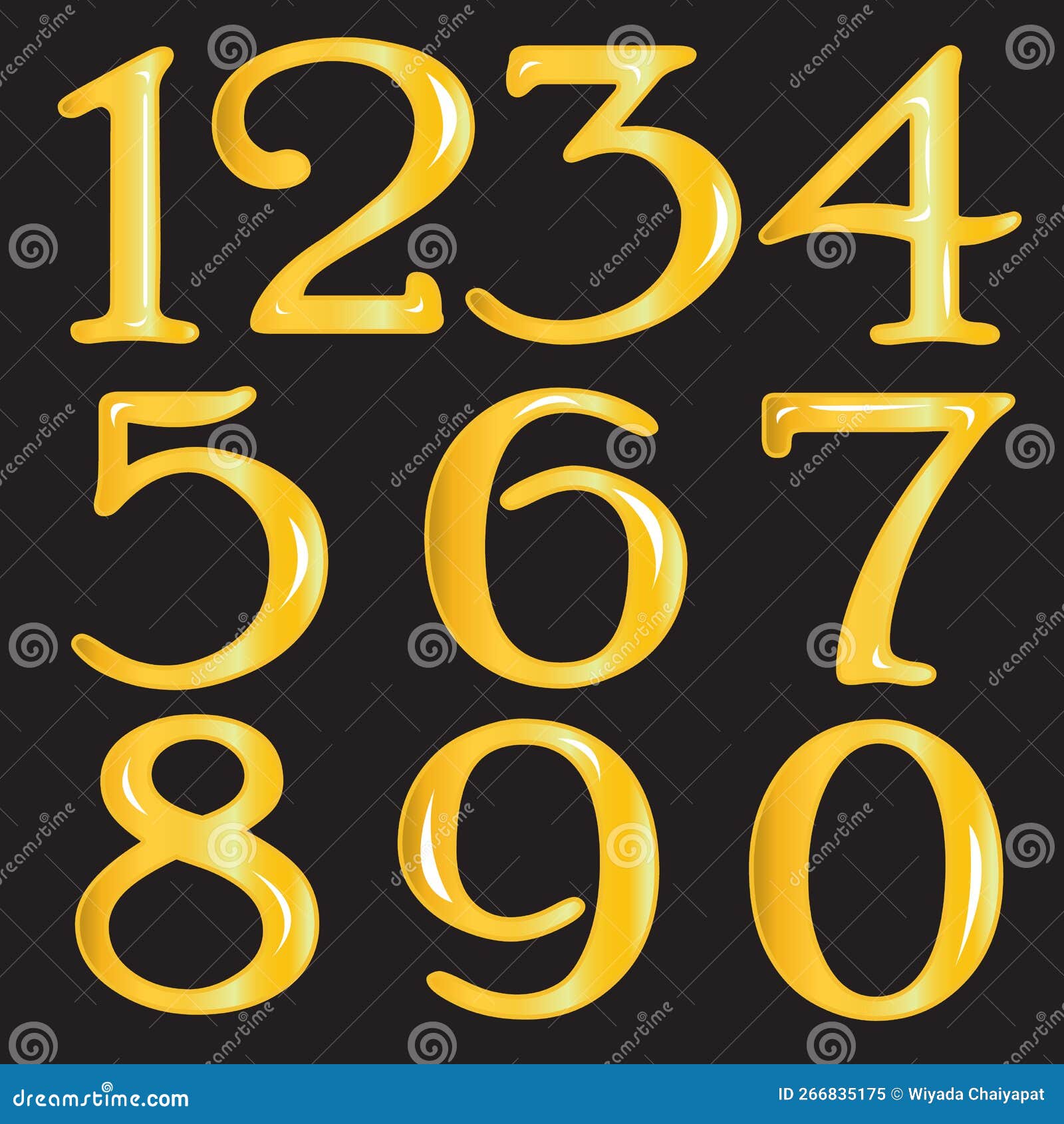 Golden Numbers with Shadow on Black Background Stock Vector ...
