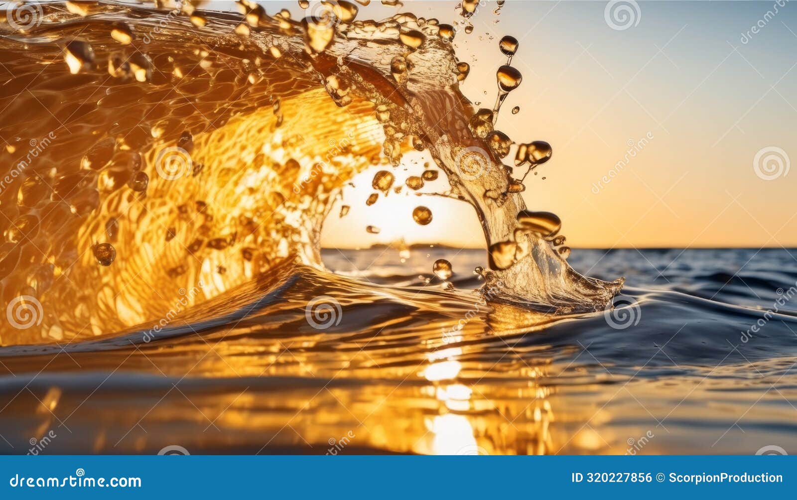 Golden Ocean Wave at Sunset Stock Photo - Image of vibrant, outdoors ...