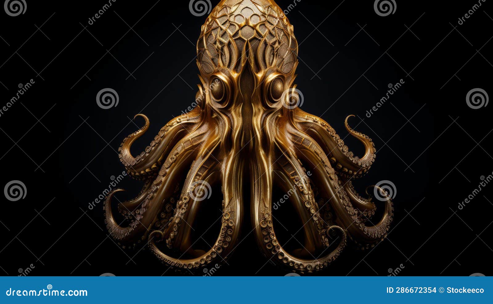 Golden Octopus Statue: Hyper-realistic Sci-fi Artwork Stock ...