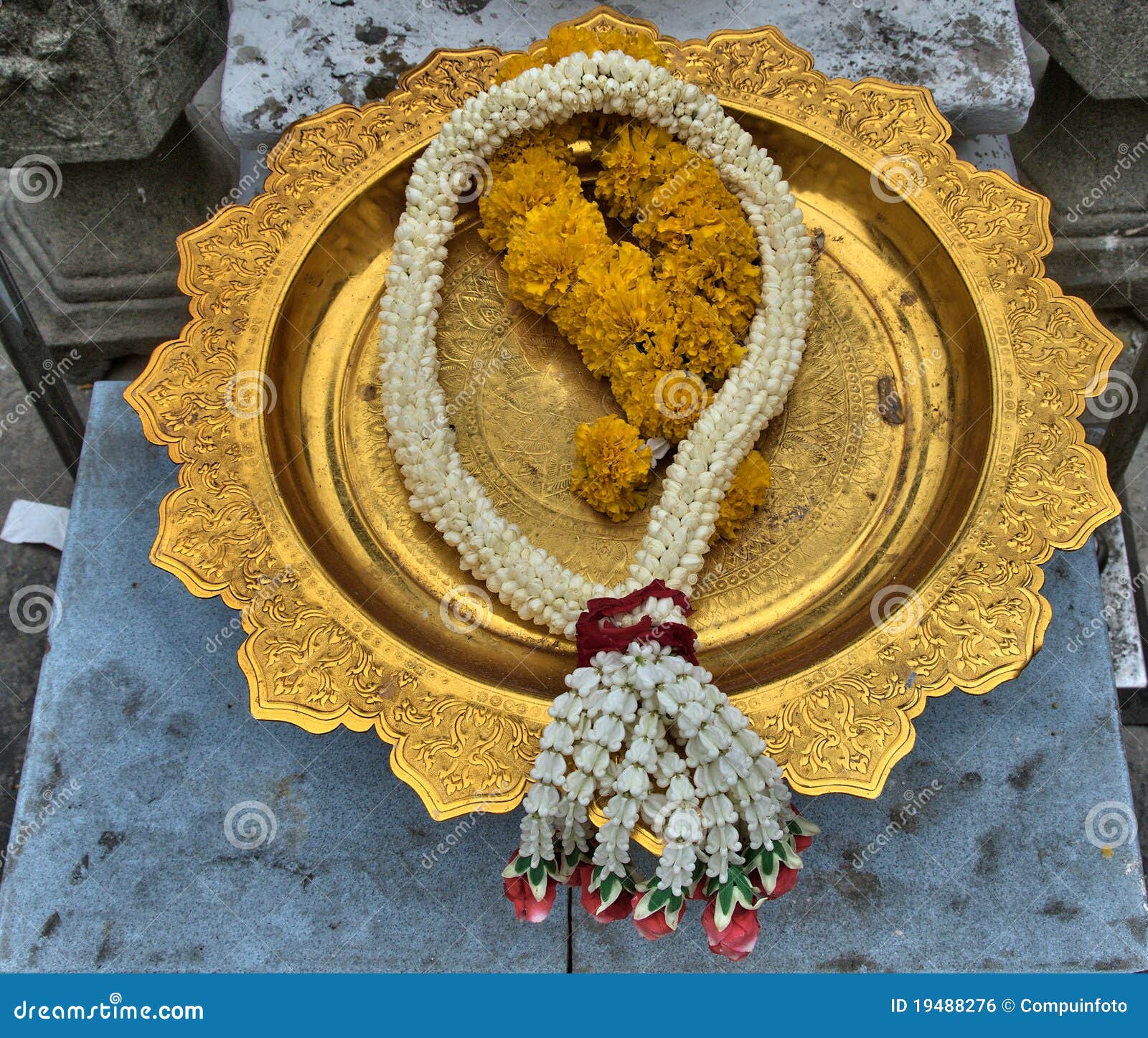 Golden offering plate stock photo. Image of orient, offerings - 19488276
