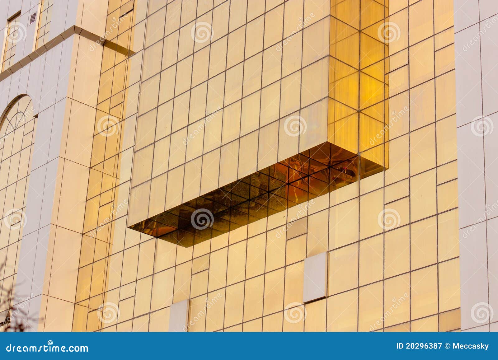 Golden Office Building Glass Wall Stock Image - Image of facade ...