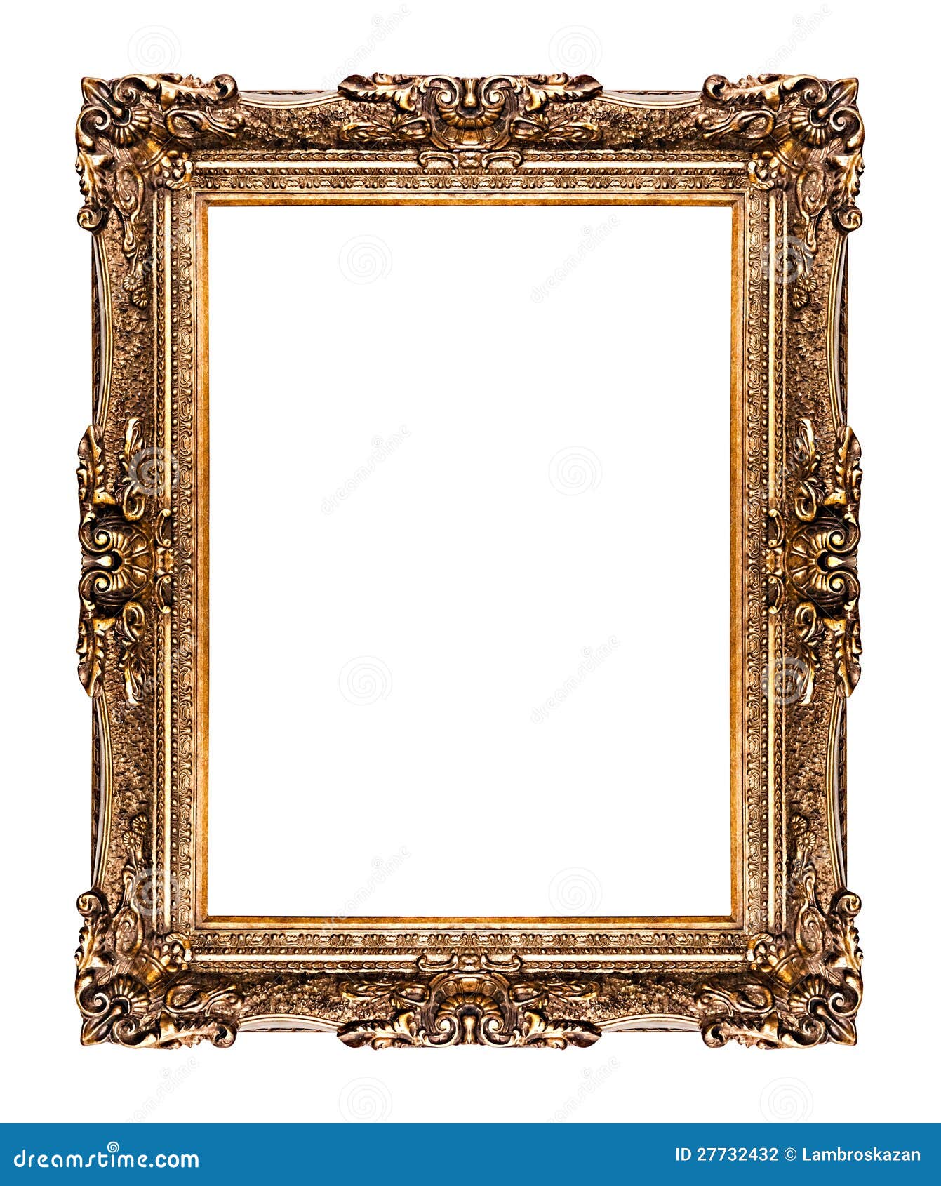 Golden Old Frame, Isolated on White Stock Photo - Image of decoration ...
