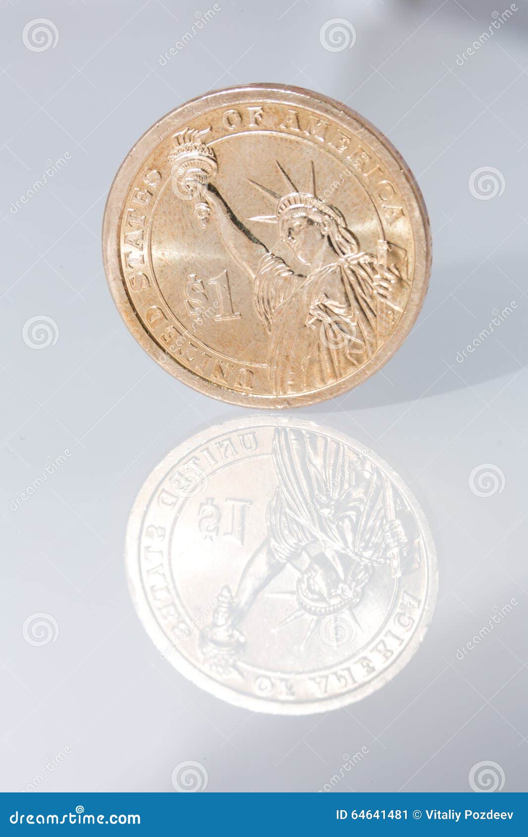 Golden one dollar coin stock image. Image of savings - 64641481