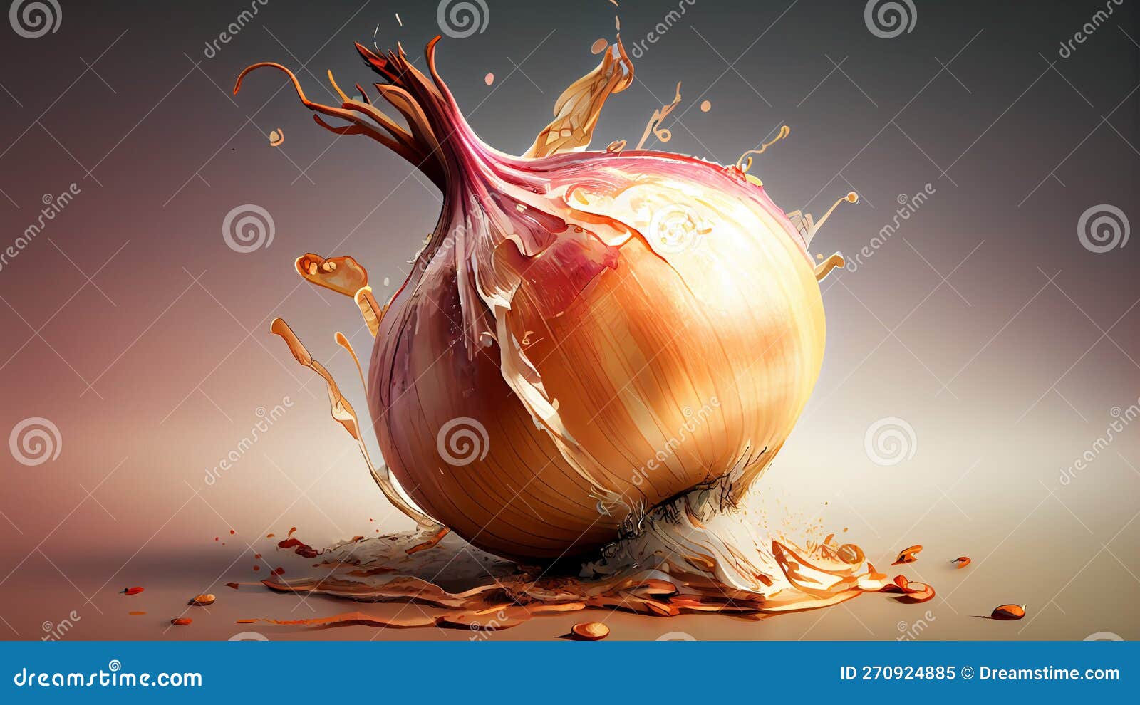 3d Illustration of a Golden Onion with a Splash of Oil. Stock ...