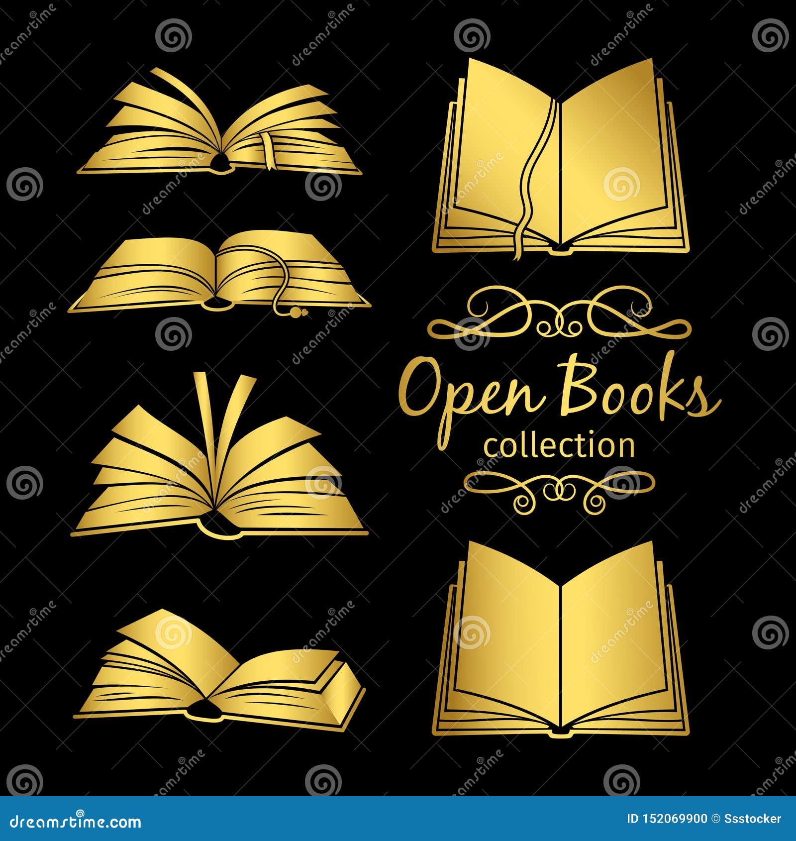 Golden open books icons stock vector. Illustration of gold - 152069900