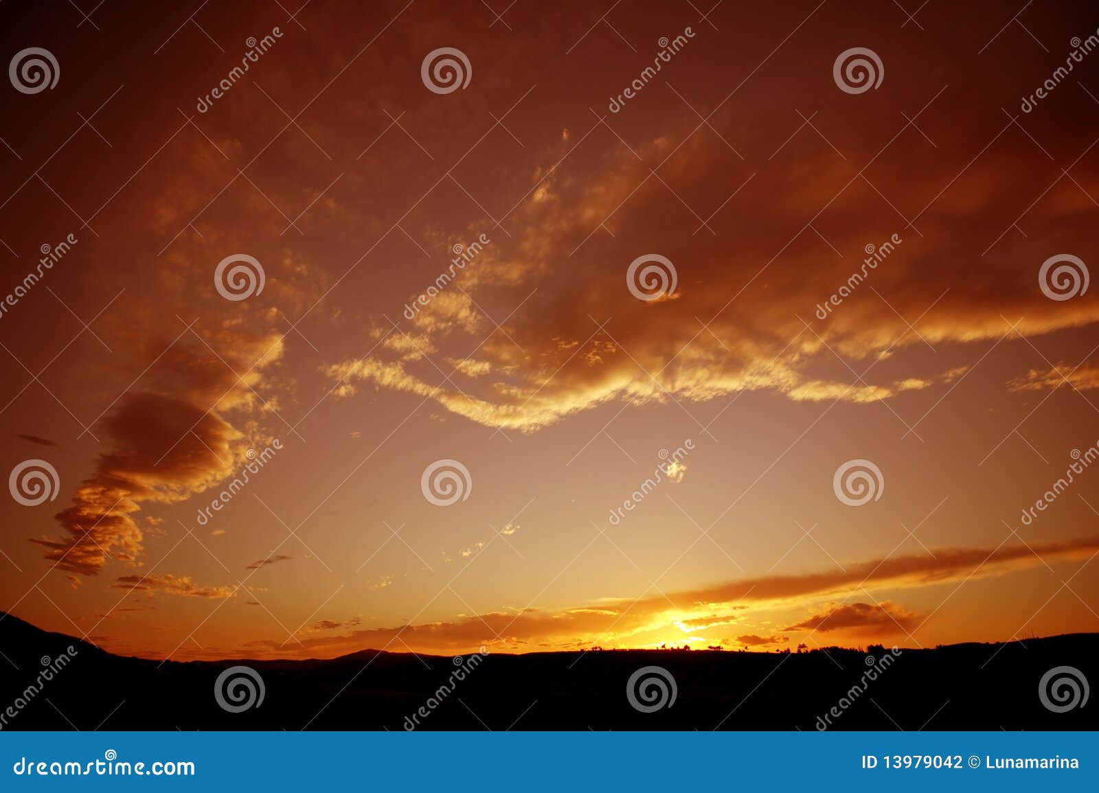 Golden Orange Sunset with Mountains Stock Photo - Image of natural ...