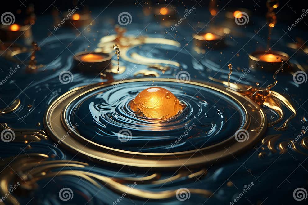 A Golden Orb Floating in a Pool of Water Stock Illustration ...