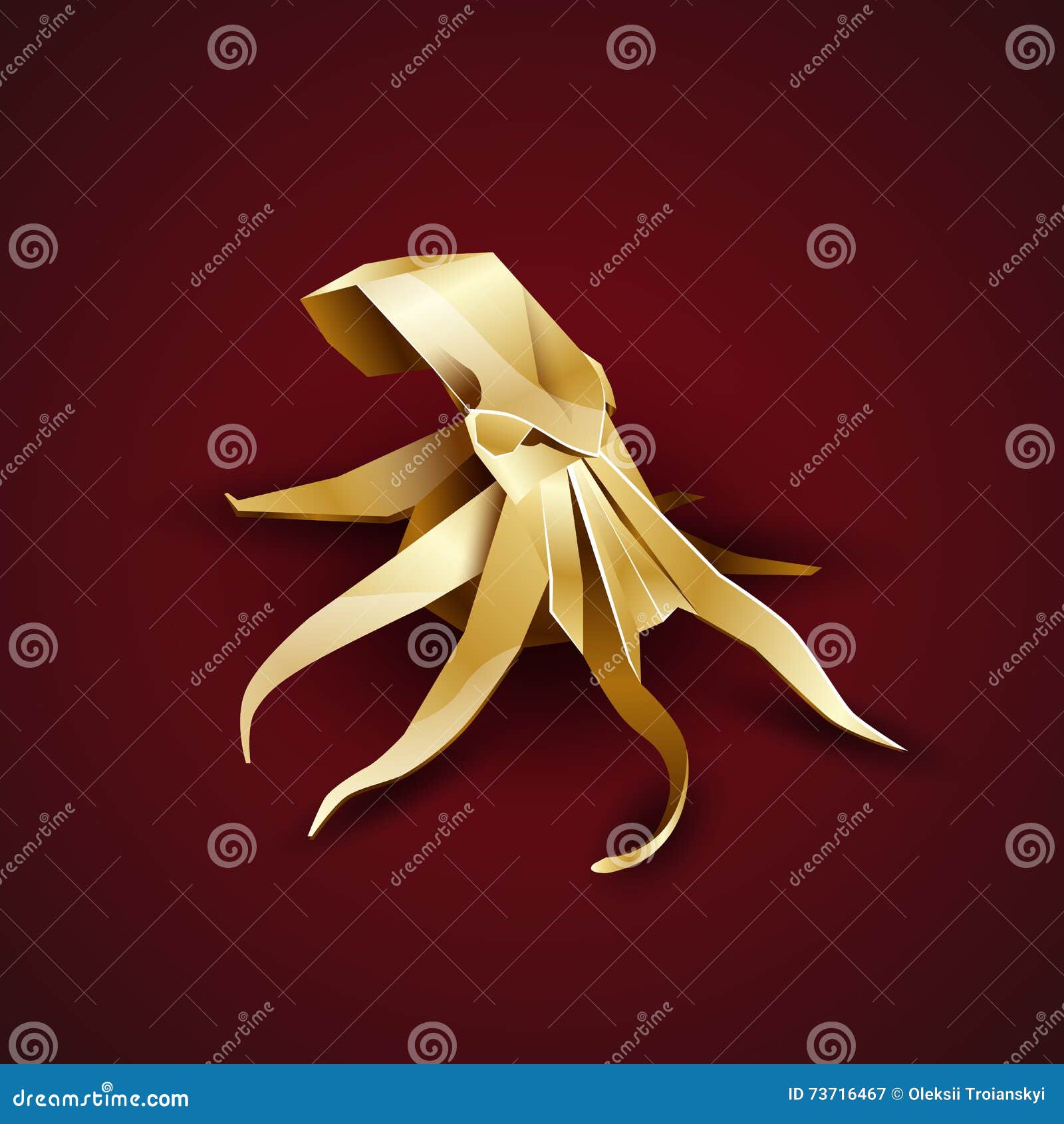 Golden origami octopus stock vector. Illustration of square - 73716467