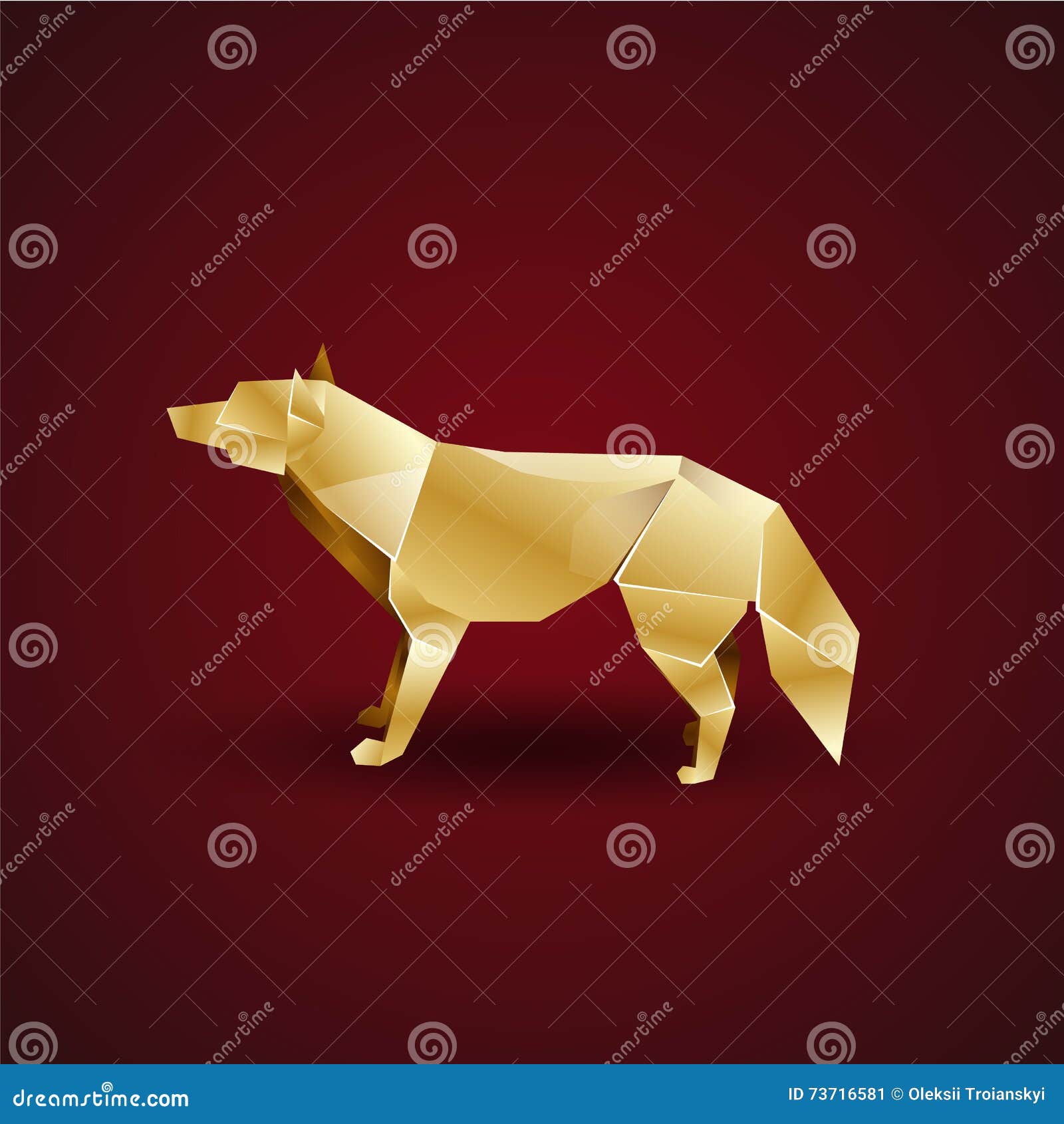 Golden origami wolf stock vector. Illustration of shadow - 73716581